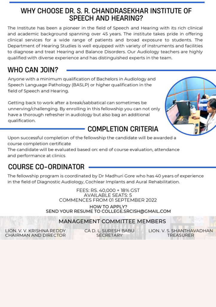 Fellowship Programs – Dr. S. R. Chandrasekhar Institute of Speech and ...
